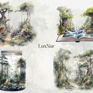 Watercolor Misty Enchanted Forest Clipart, Printable Fantasy Forest Png ...