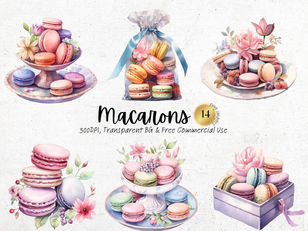 Watercolor French Macaron Clipart, Printable Rainbow Cookies Biscuit ...