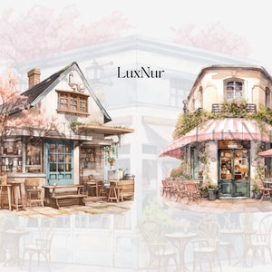 Watercolor Spring Cafe Clipart, Printable Spring Clipart, Cafe Interior ...