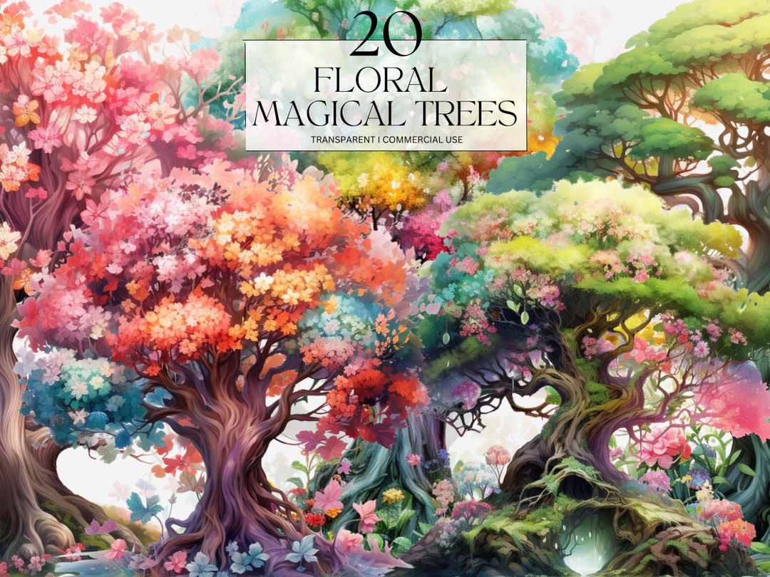 Watercolor Floral Magical Trees Clipart, Printable Botanical Fantasy ...
