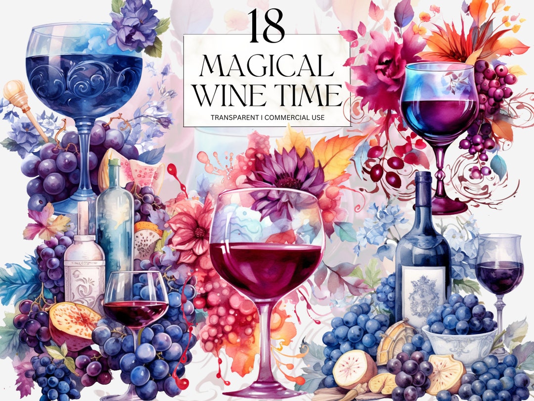 Watercolor Wine Clipart, Printable Magical Grape Alcohol Drink W Cheese ...