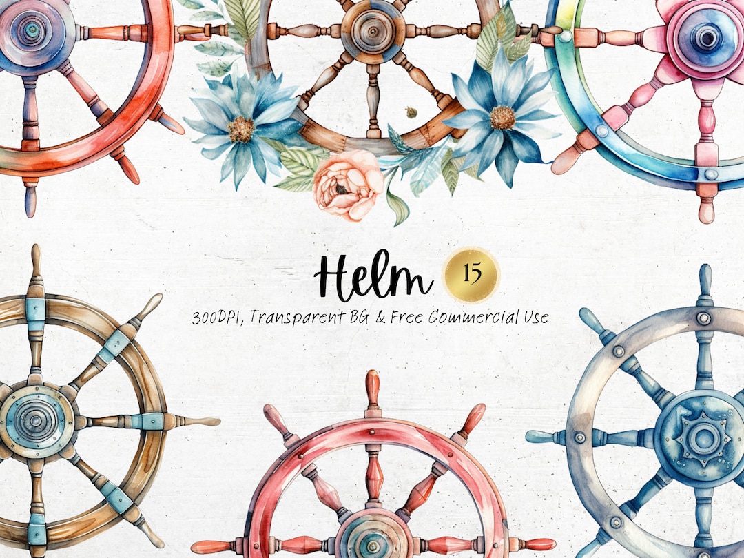 Watercolor Helm Clipart, Printable Maritime Steering Wheel Png, Fantasy ...