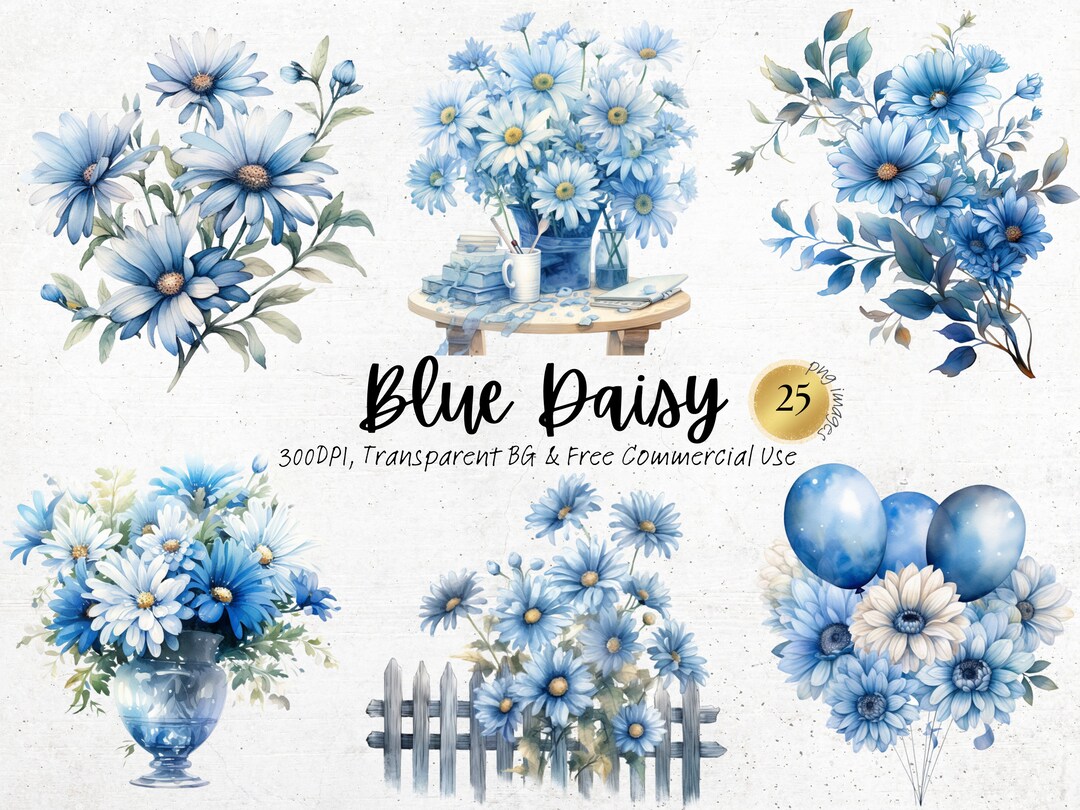 Watercolor Blue Daisy Clipart, Printable Spring Flowers Art Print Png ...