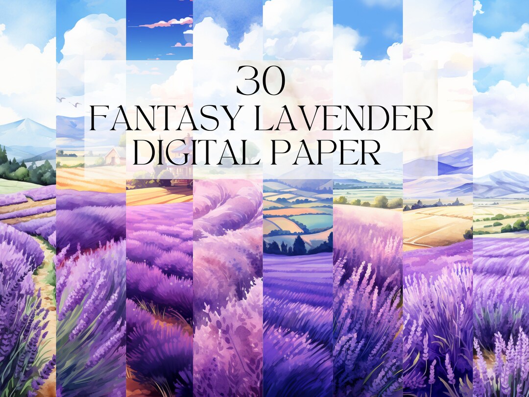 Watercolor Fantasy Lavender Digital Paper, Printable Floral Botanical ...