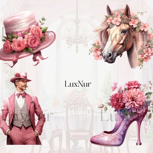 Watercolor Romantic Victorian Clipart, Printable Pink Floral Retro ...