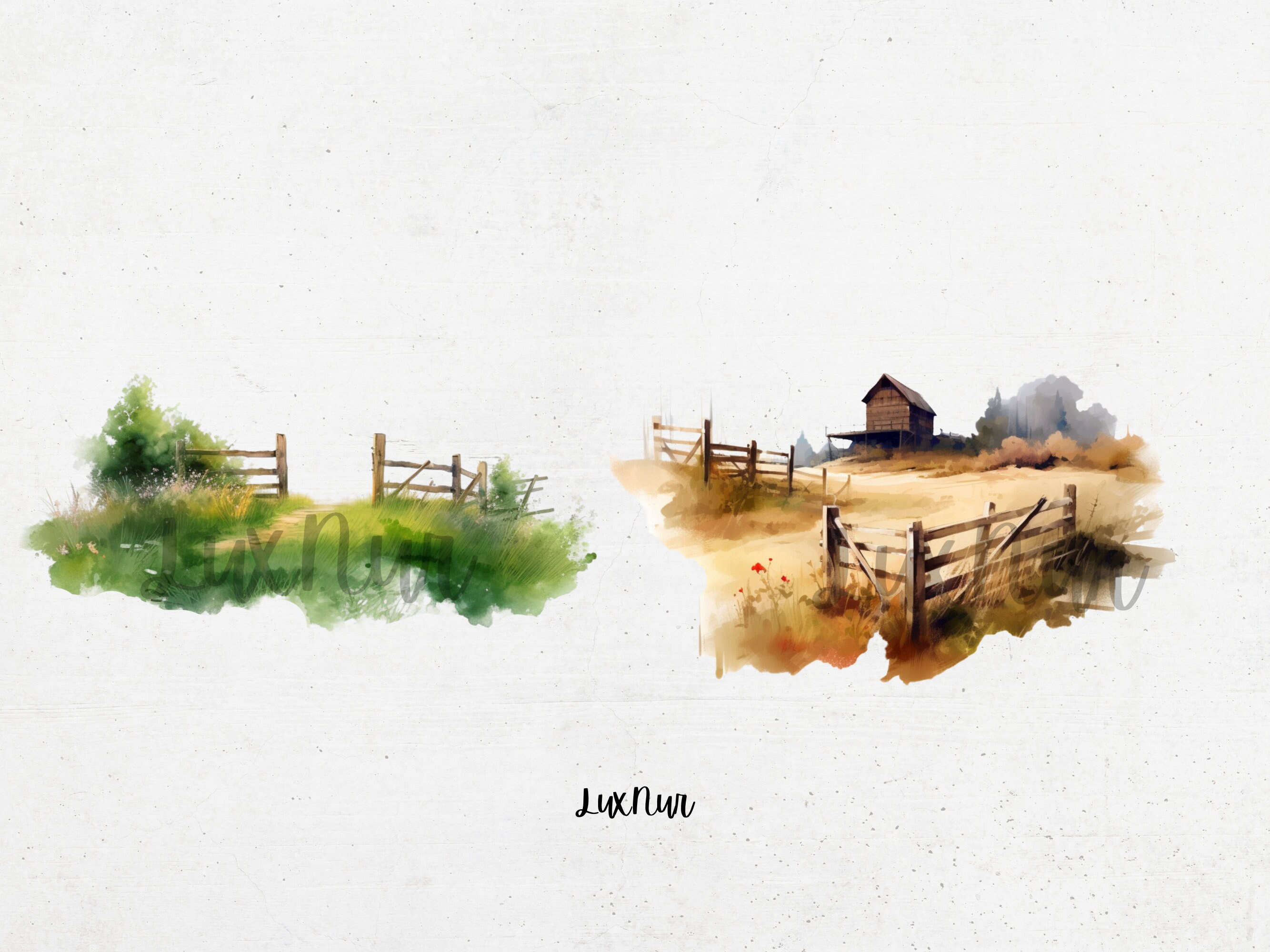 Watercolor Farm Fences Clipart Printable Farmhouse Barn Gates - Etsy