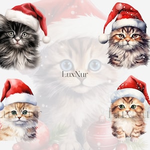 Watercolor Christmas Cat Clipart, Printable Adorable Tabby Cat Png ...