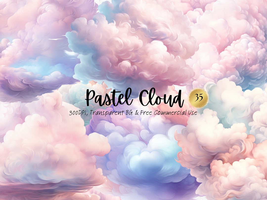 Watercolor Pastel Cloud Clipart, Printable Colorful Sky Heaven Png ...