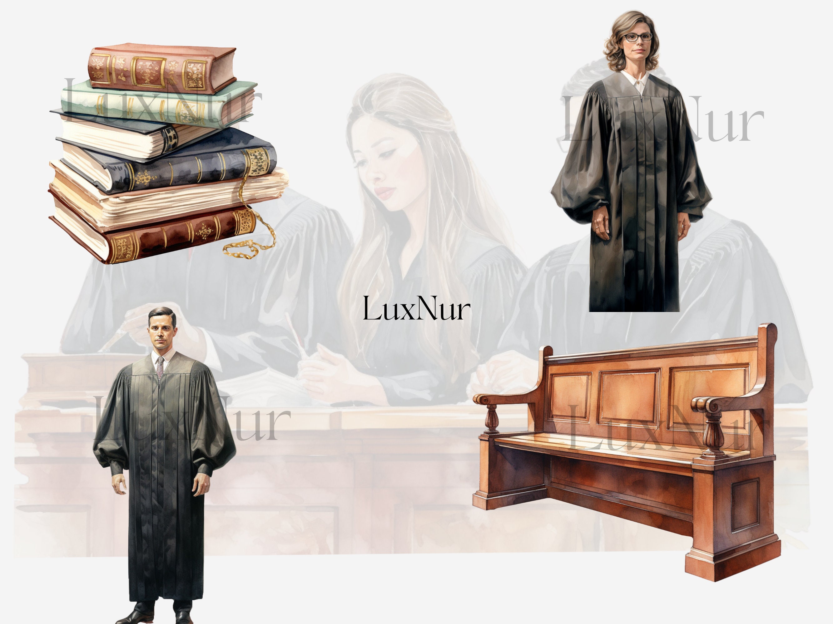 Watercolor Judge Clipart Printable Court Justice Professional - Etsy