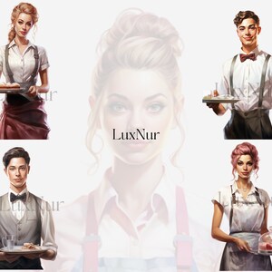 Watercolor Waiter & Waitress Clipart, Printable Restaurant Bistro Png ...