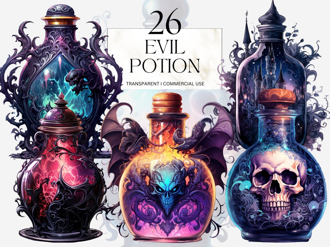 Watercolor Evil Potion Clipart Printable Gothic Witch Dark Academia ...