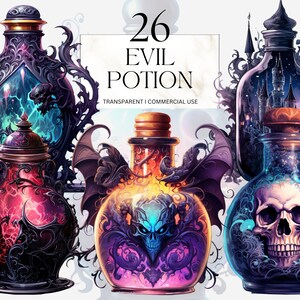 Watercolor Evil Potion Clipart Printable Gothic Witch Dark Academia ...