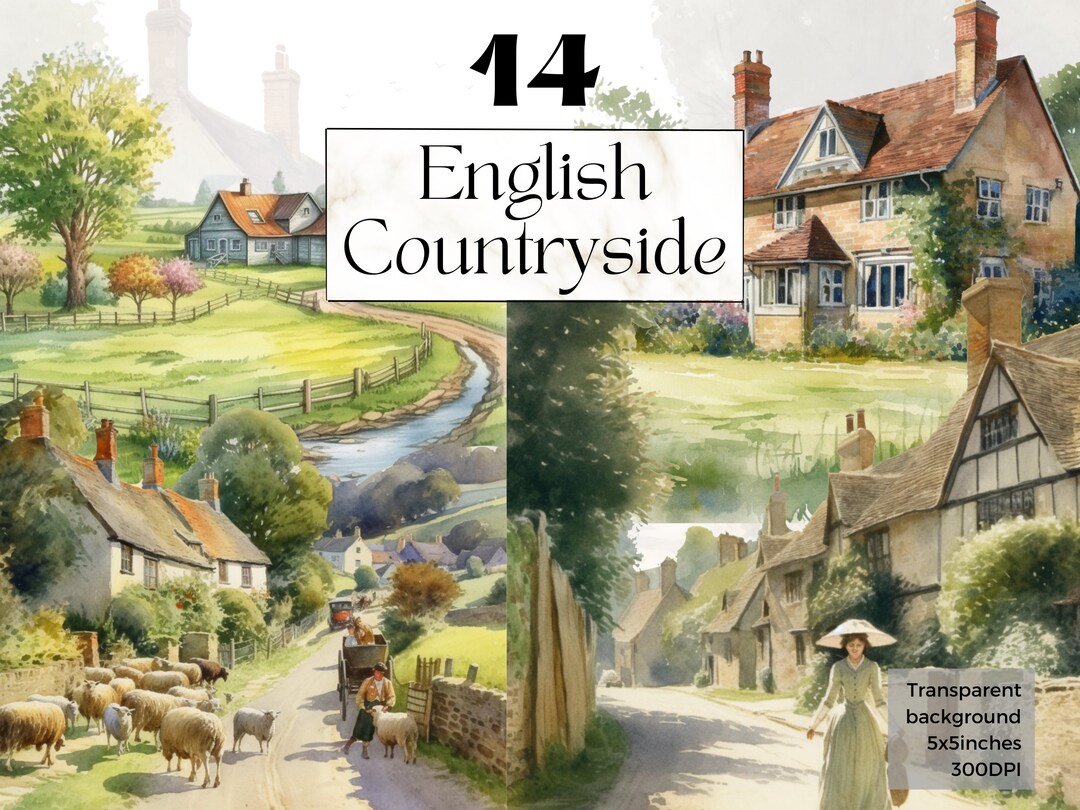 Watercolor English Countryside Paintings Png, Printable Rustic ...