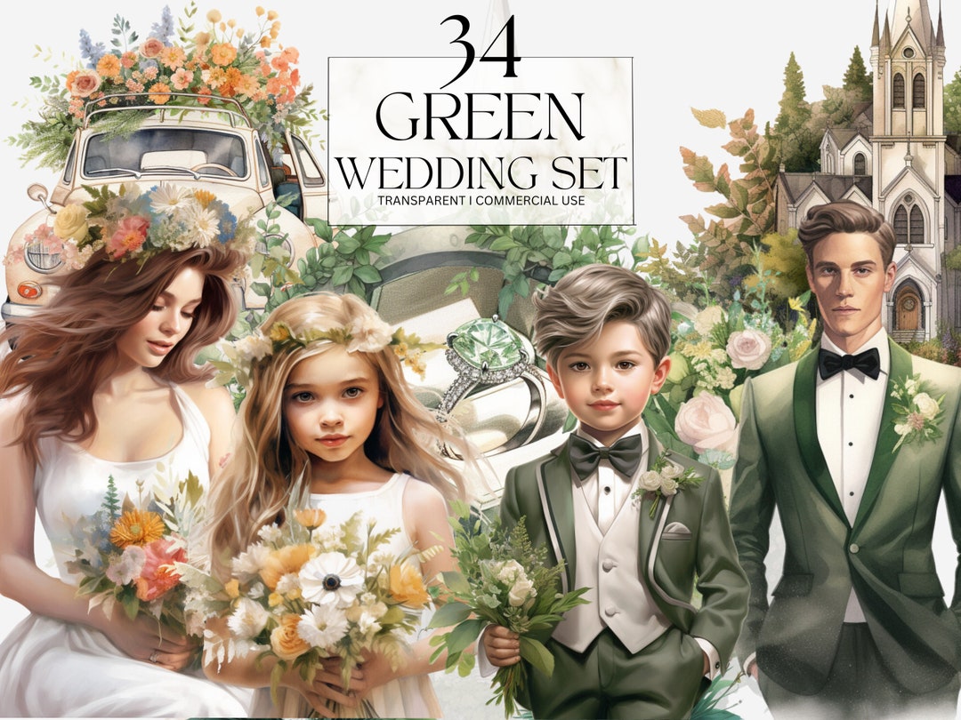 Watercolor Wedding Clipart, Printable Green Wedding Day Art Print ...