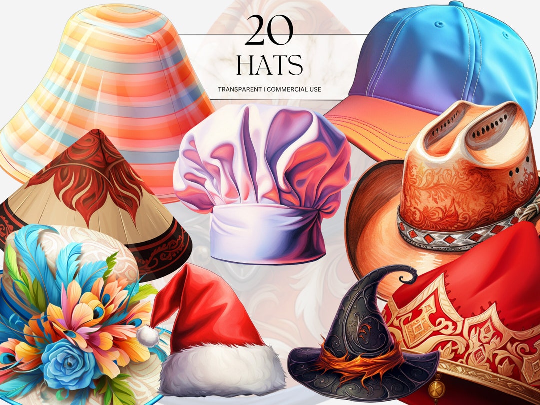 Watercolor Hats Clipart, Printable Pastel Fantasy Head Cap Sombrero Png ...