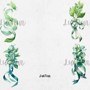 Watercolor Ribbon With Leaves Clipart, Printable Kawaii Birthday Party ...