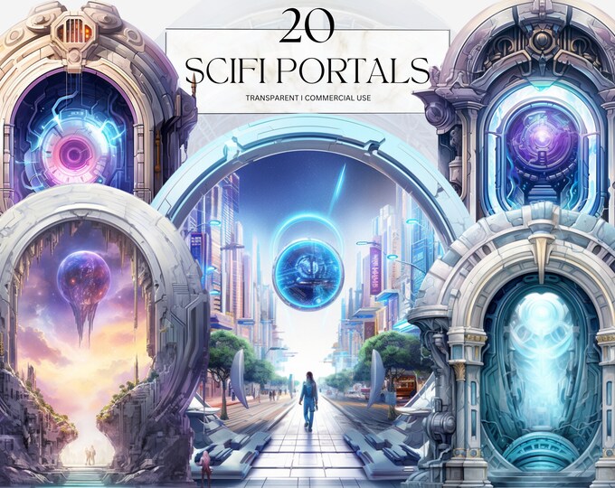 Watercolor Scifi Portals Clipart Printable Ethereal Time Machine Png ...
