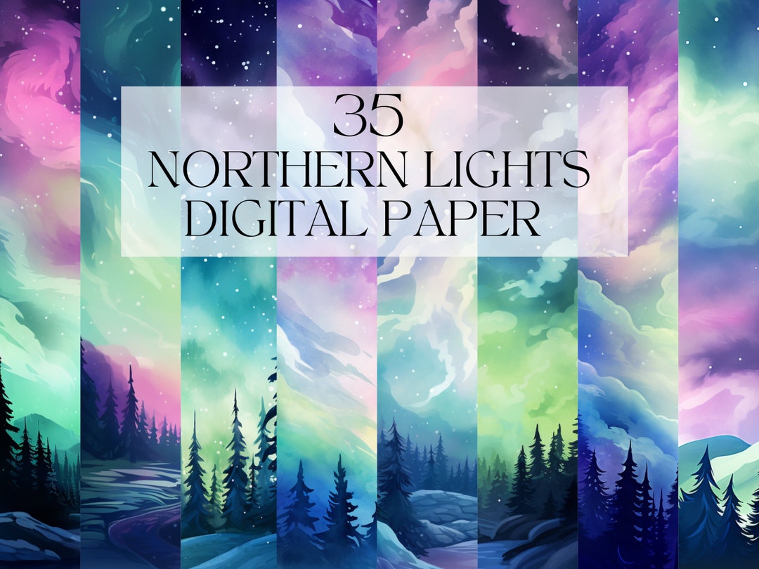 Watercolor Northern Lights Digital Paper, Printable Enchanted Aurora ...
