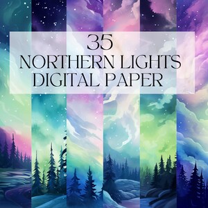 Watercolor Northern Lights Digital Paper, Printable Enchanted Aurora ...