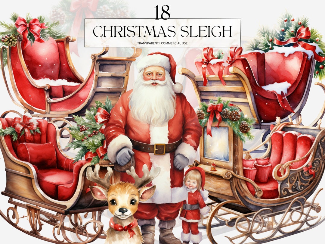 Watercolor Christmas Sleigh Clipart Printable Scandinavian Christmas ...