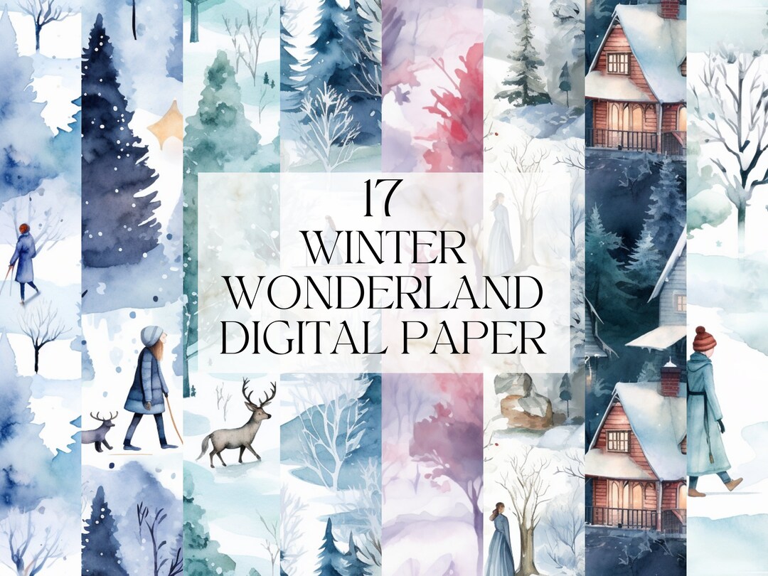 Watercolor Winter Wonderland Digital Paper Clipart, Printable Snowy ...