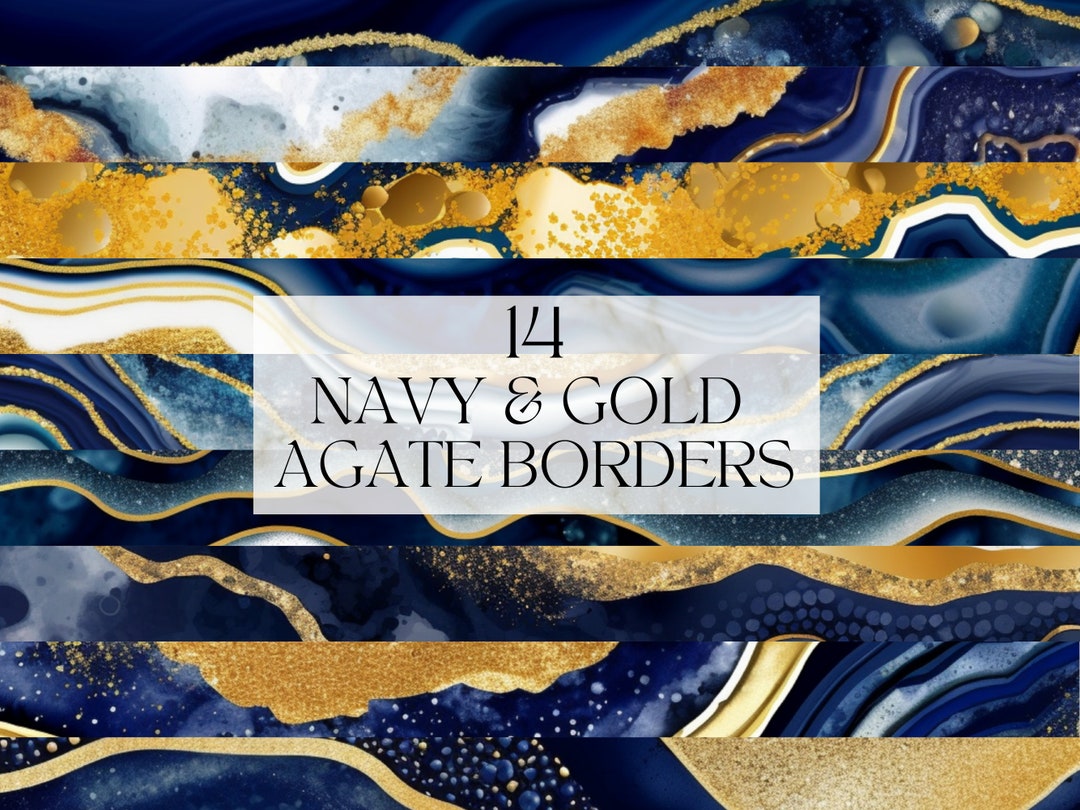 Watercolor Navy Gold Agate Borders Clipart, Printable Abstract Marbled ...