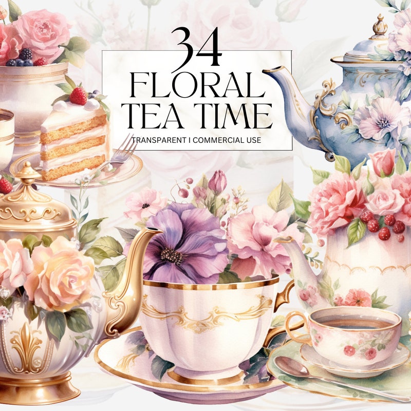 Tea Time Clipart - Etsy