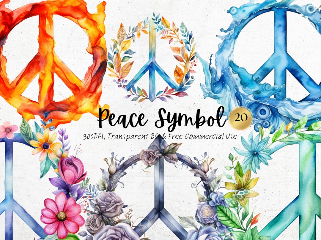 Watercolor Peace Symbol Clipart, Printable Hippie Boho Ephemera Png ...