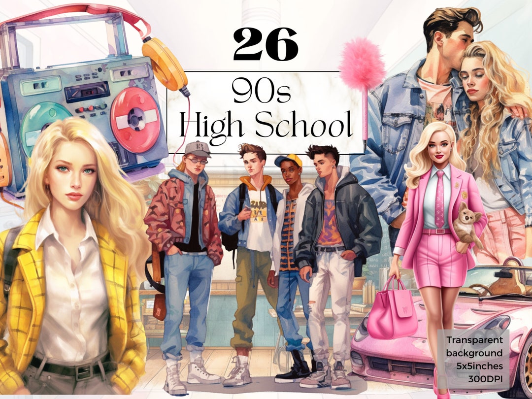 Watercolor 90s High School Clipart Png, Printable 90s Bachelorette ...