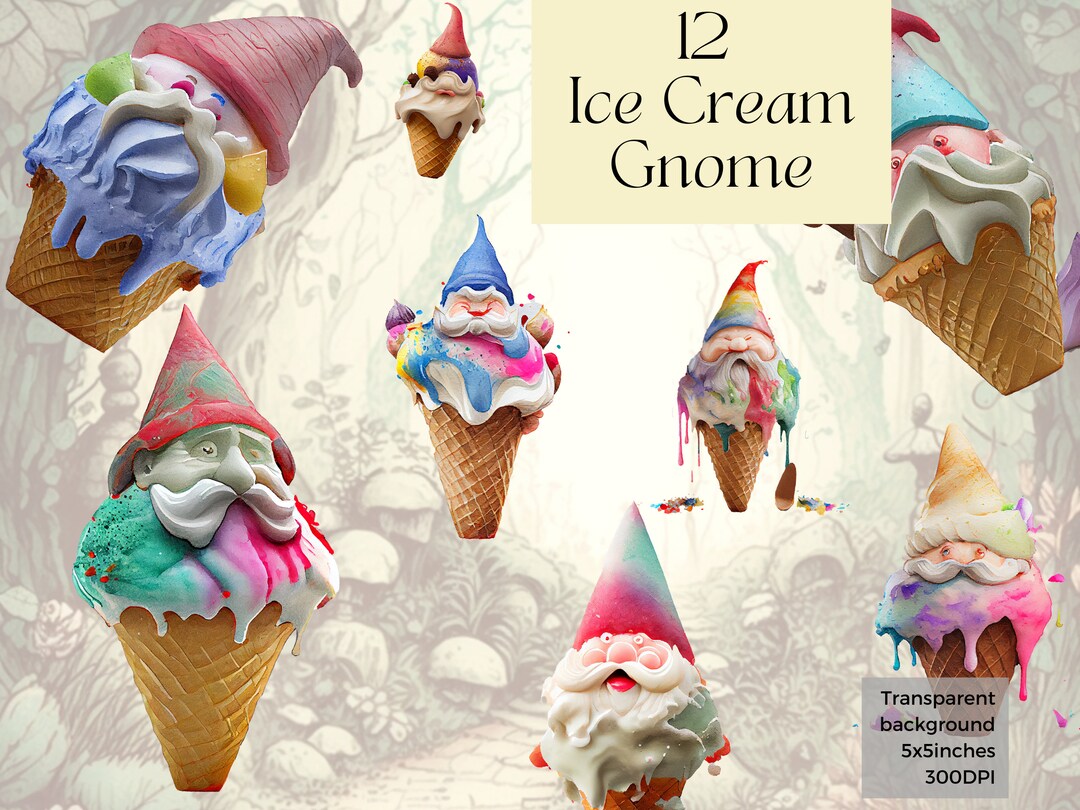 Ice Cream Garden Gnome Summer Clipart Png, Printable Cone Gnome Wall ...