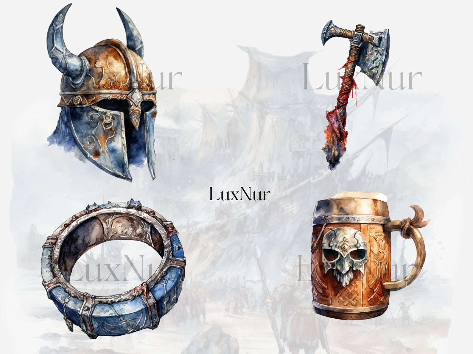 Watercolor Viking Clipart Nordic Pagan Norse Axe Shield Helmet - Etsy