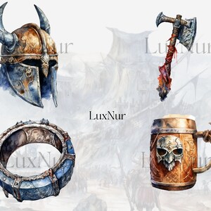 Watercolor Viking Clipart Nordic Pagan Norse Axe Shield Helmet Vikings ...
