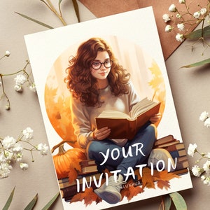 Watercolor Autumn Cozy Bookworm Clipart, Printable Fall Book Ephemera ...