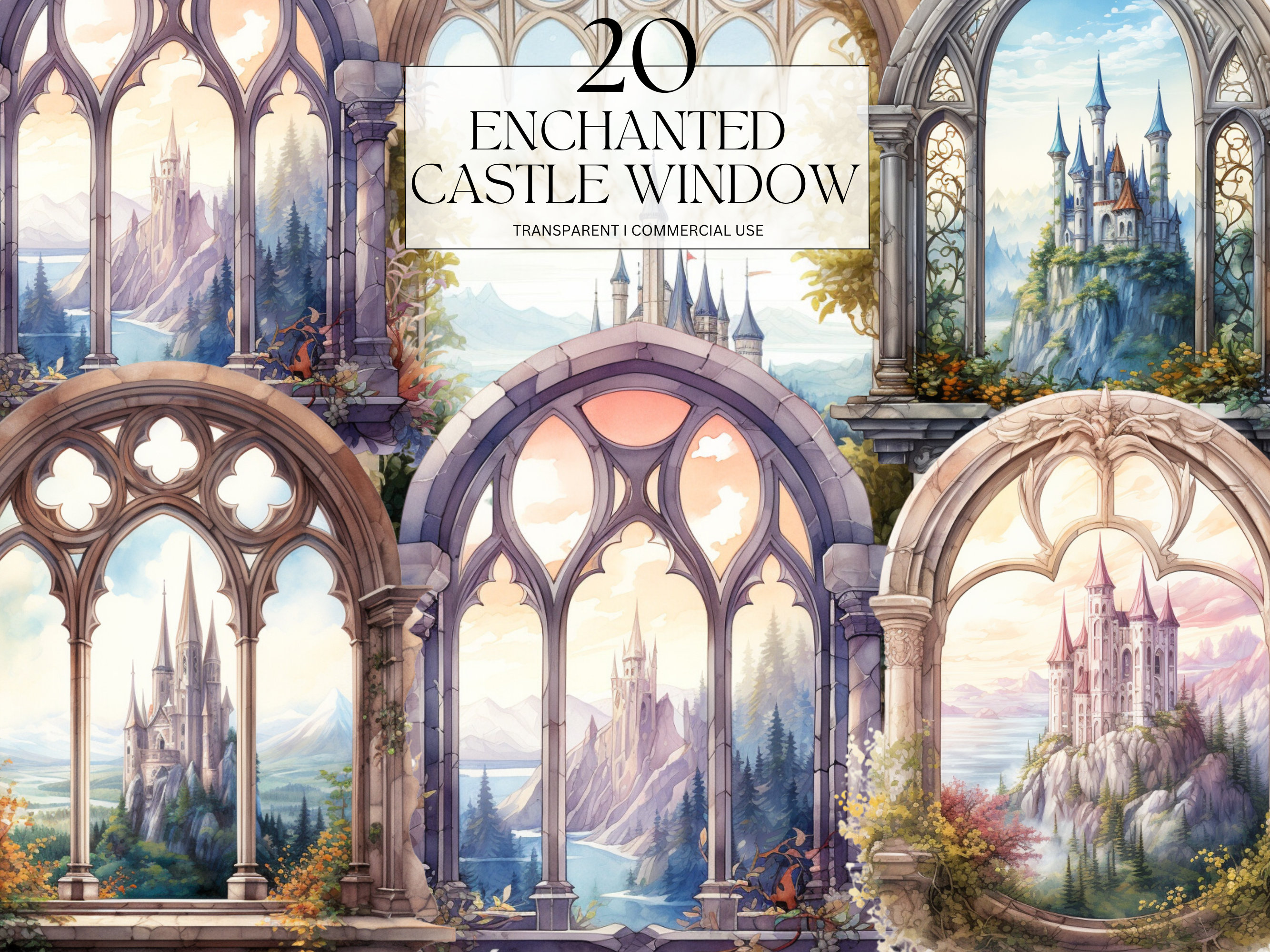 Watercolor Enchanted Castle Window Clipart Printable Fantasy - Etsy