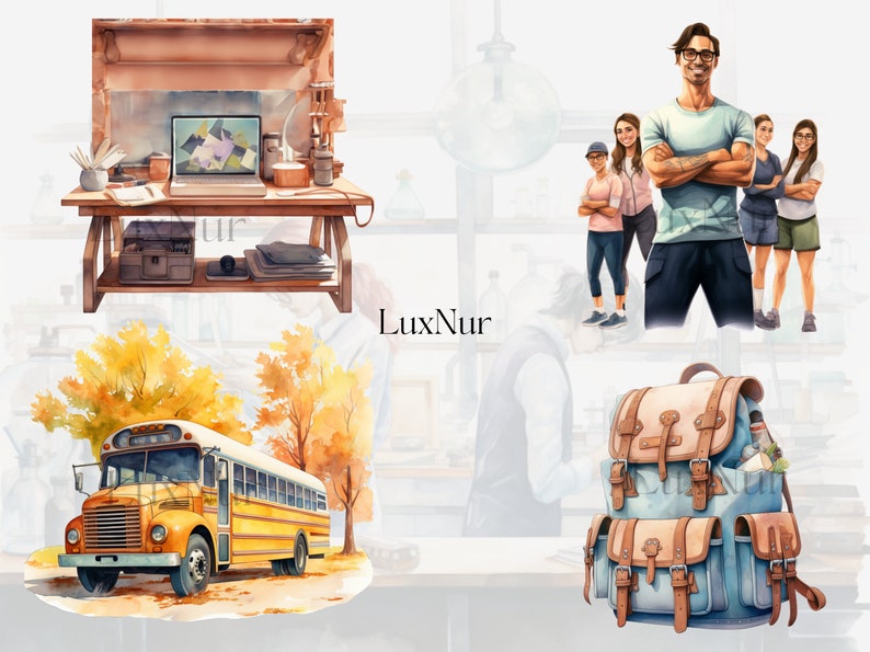 Watercolor Teacher Clipart Printable Back to School Png - Etsy