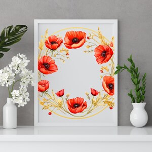Watercolor Floral Frames Poppy Clipart, Printable Botanical Floral ...