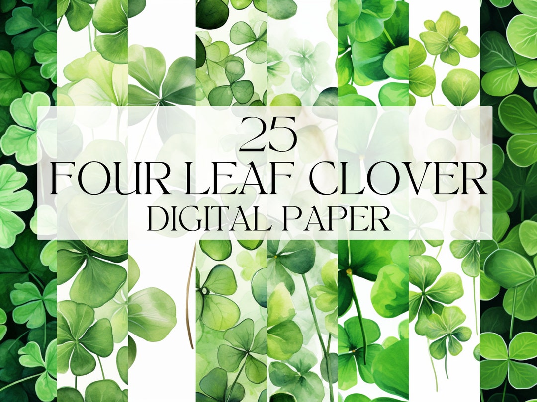 Watercolor Four Leaf Clover Digital Paper, Printable Botanical Shamrock ...