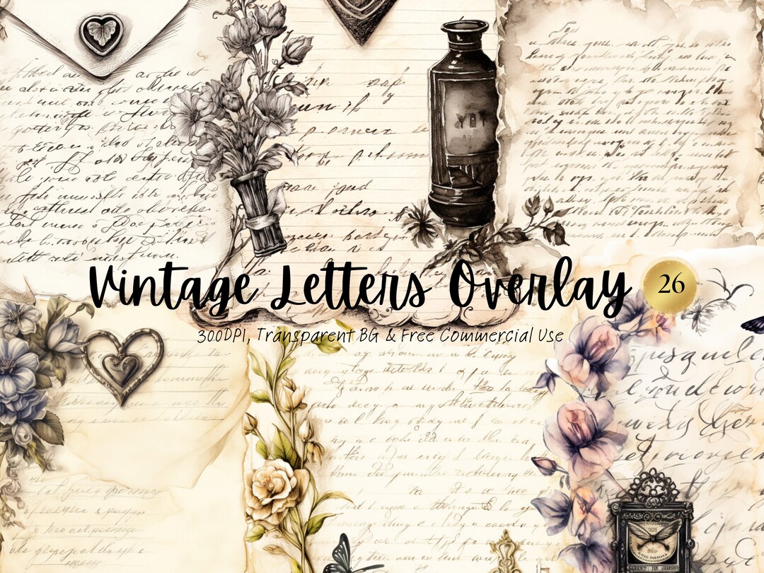 Watercolor Vintage Letters Clipart, Printable Classic Retro Mail Png ...