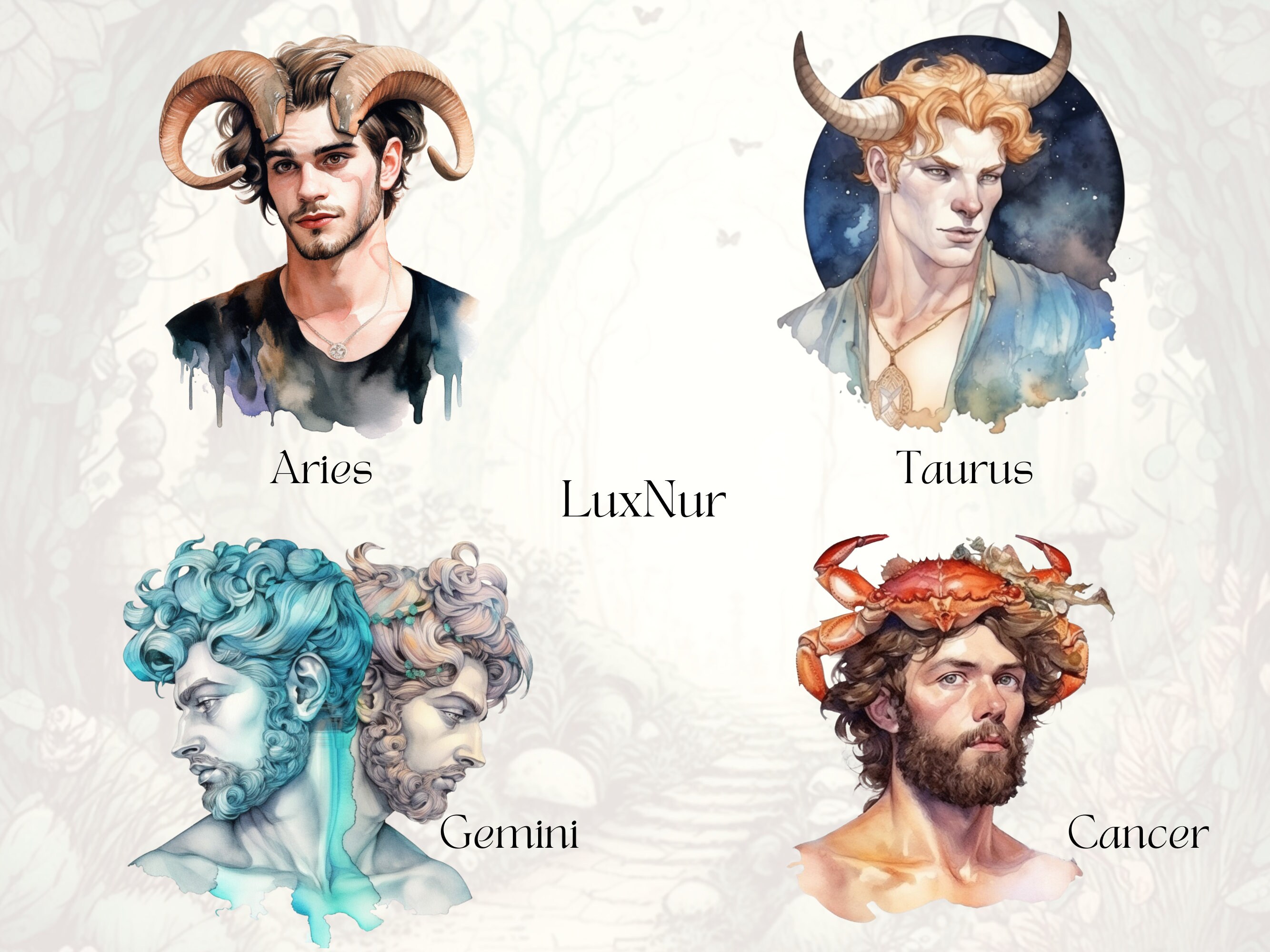 Watercolor Zodiac Sign God Png Clipart Printable Astrology - Etsy Canada