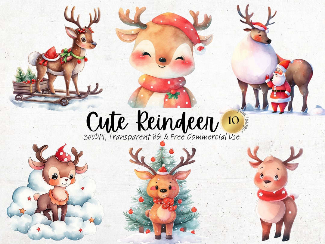 Watercolor Baby Reindeer Clipart Printable Christmas Woodland Animal ...