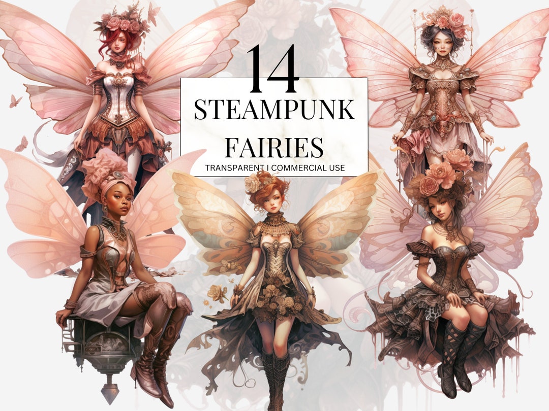 Watercolor Steampunk Fairy Clipart Rose Gold Printable Fantasy Copper ...