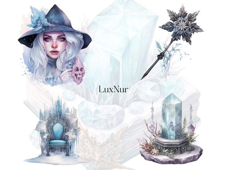 Watercolor Ice Queen Witch Clipart Png Printable Frozen Snow - Etsy