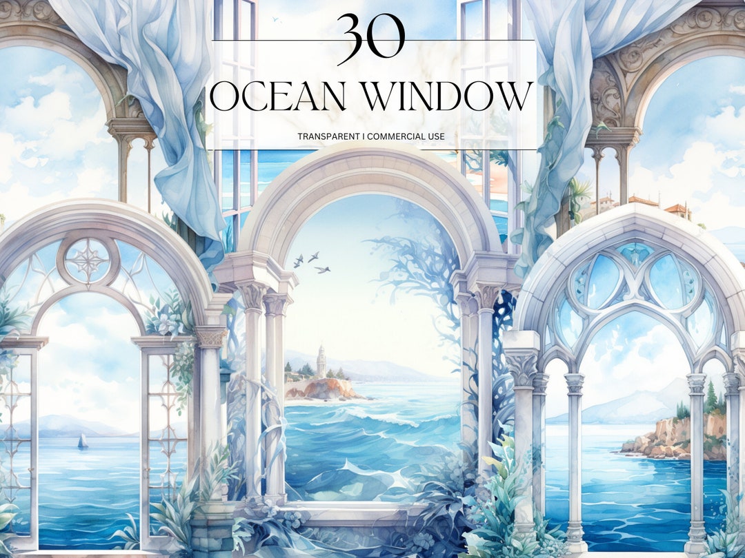 Watercolor Ocean Window Clipart, Printable Magical Aquatic Nature Png ...