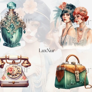 Watercolor 1920 Flapper Era Clipart, Printable 1920s Retro Prohibition ...