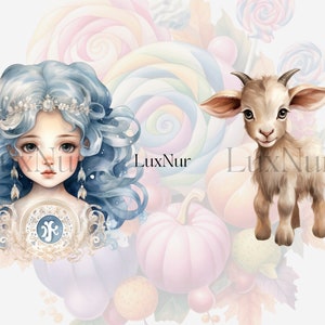 Watercolor Zodiac Baby Creatures Clipart, Printable Astrology for Kids ...