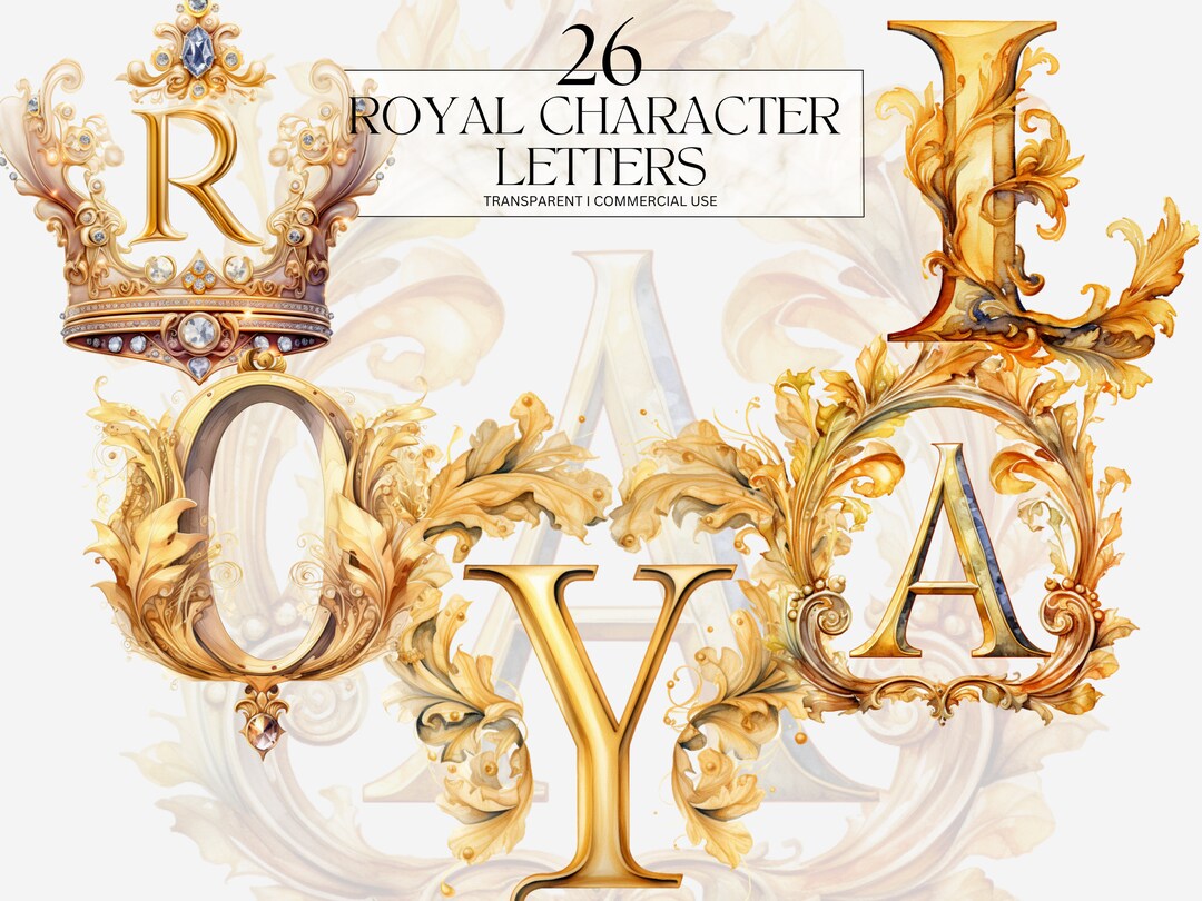 Watercolor Royal Character Letters Clipart, Printable Gold Letter Decor ...