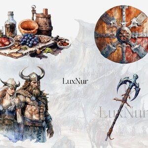 Watercolor Viking Clipart Nordic Pagan Norse Axe Shield Helmet Vikings ...