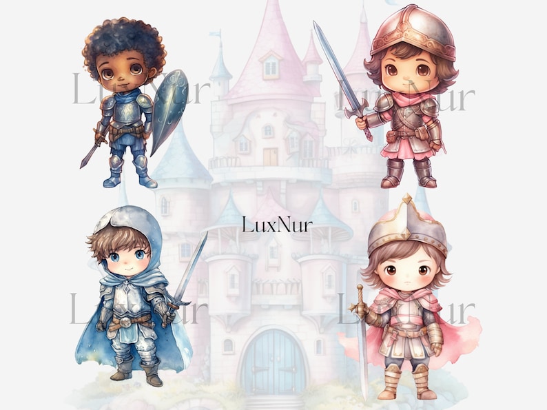 Watercolor Princess and Knight Clipart Printable Fairy Tale - Etsy