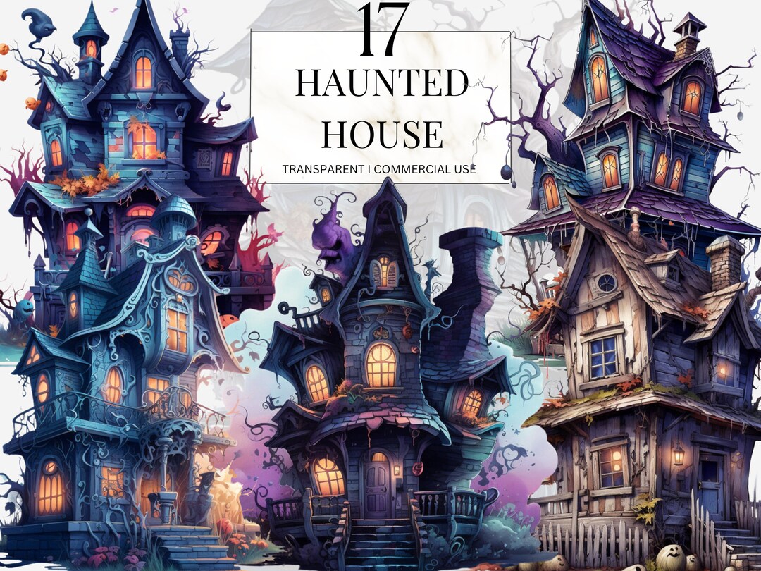 Watercolor Haunted House Clipart Png Printable Halloween Spooky Horror ...
