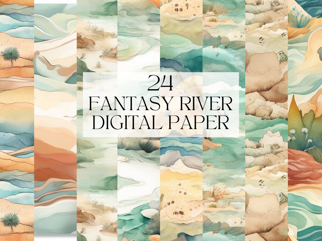 Watercolor Fantasy River Digital Paper Clipart, Printable Magical River ...